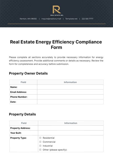 Free Real Estate Energy Efficiency Compliance Form Template To Edit Online