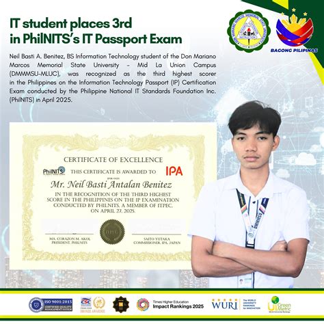 Dmmmsu 𝐈𝐓 𝐬𝐭𝐮𝐝𝐞𝐧𝐭 𝐩𝐥𝐚𝐜𝐞𝐬 𝟑𝐫𝐝 𝐢𝐧 𝐏𝐡𝐢𝐥𝐍𝐈𝐓𝐒𝐬 𝐈𝐓 𝐏𝐚𝐬𝐬𝐩𝐨𝐫𝐭 𝐄𝐱𝐚𝐦 Neil