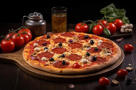 Classic Pizza Elegance Premium Ai Generated Image