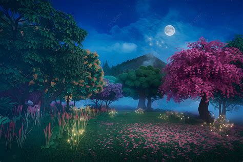 Vibrant Cherry Blossom And Fireflies In A Mystical Forest Background ...