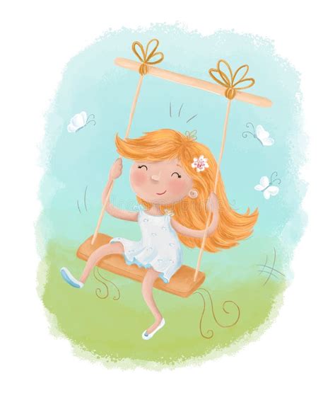 Romantic Blonde Girl Riding Swing Stock Illustrations 4 Romantic