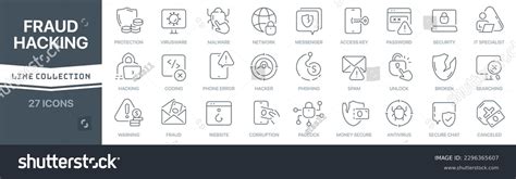 Fraud Hacking Linear Signed Icon Collection Stock Vector Royalty Free 2296365607 Shutterstock