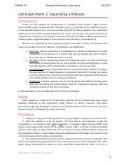 Lab Seperating A Mixture Pdf CHEM General Chemistry I Laboratory Fall Lab