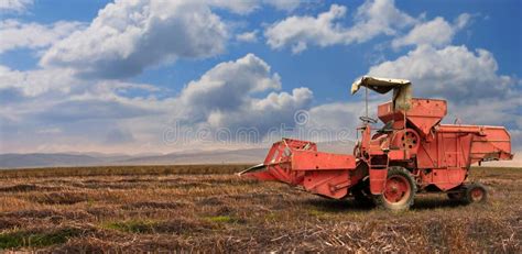 A Red Old Combine Stock Image Image Of Agriculture Background 20659373
