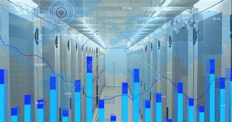 Image Of Graphs And Circular Scanners Processing Data Over Server Room