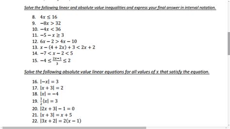 Solved Solve The Following Linear And Absolute Value Chegg