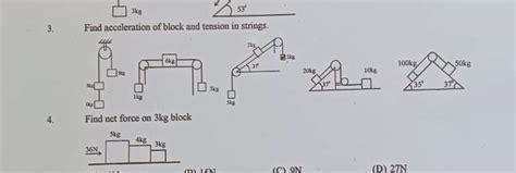 3 find acceleration of block and tension in strings 4 find net force o