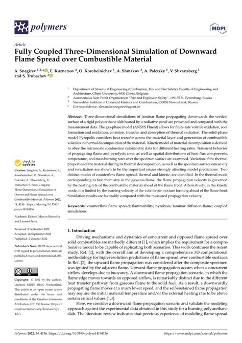 Pdf Fully Coupled Three Dimensional Simulation Of Downward Flame Spread Over Combustible Material