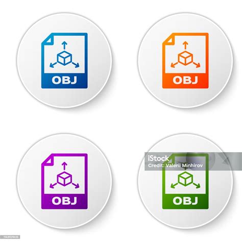 彩色 obj 檔文檔圖示下載在白色背景上隔離的 obj 按鈕圖示obj 檔符號在圓形按鈕中設置圖示向量插圖向量圖形及更多互聯網圖片 istock
