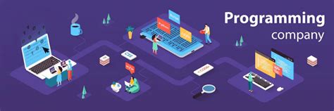 Programming Company Concept 3d Isometric Infographics Web Banner People Create Software