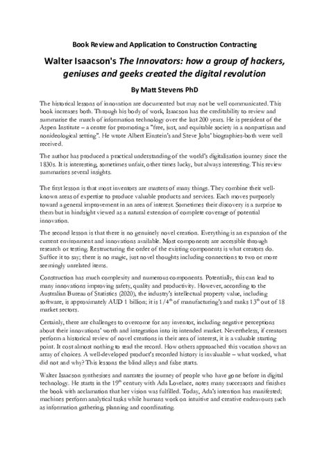 Pdf Book Analysis Innovators How A Group Of Hackers Geniuses And