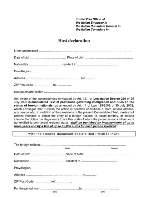 Host Declaration Pdf Travel Visa Permanent Residence United States