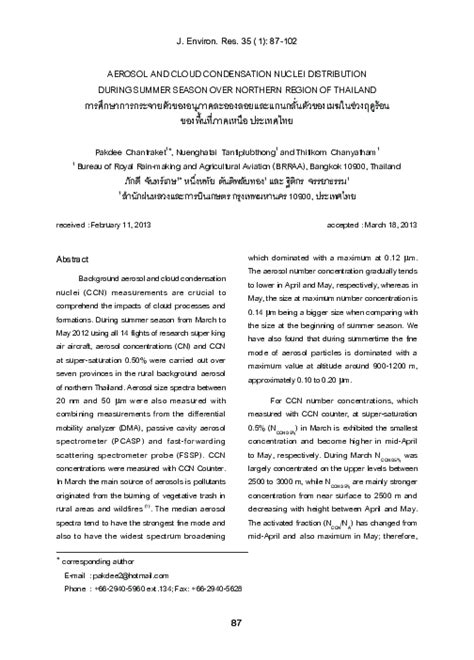 Pdf Aerosol And Cloud Condensation Nuclei Distribution During Summer Season Over Northern