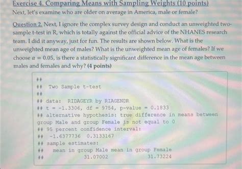 Solved Exercise 4 Comparing Means With Sampling Weights 10