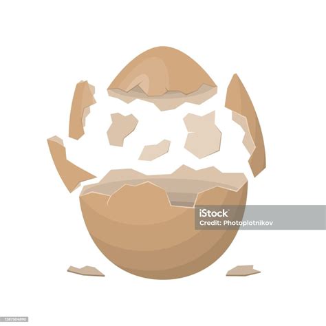 깨진 계란은 흰색 배경에 고립 농장 치킨 달걀 껍질 균열 계란 껍질 조각으로 금이 계란 부활절 요소 디자인 벡터 일러스트레이션 갈색에 대한 스톡 벡터 아트 및 기타 이미지