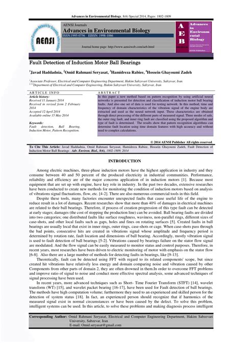 Pdf Fault Detection Of Induction Motor Ball Bearings