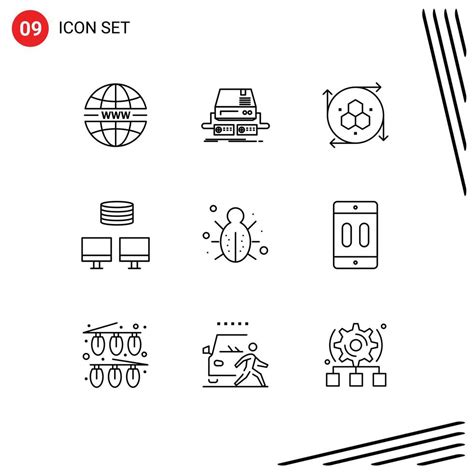 Modern Set Of 9 Outlines Pictograph Of Internet Sync Drive Database Modeling Tool Editable