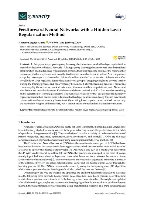 PDF Feedforward Neural Networks With A Hidden Layer Regularization Method