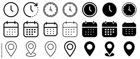 Vector De Stock Address Location Icon Stopwatch Timer Icon Date