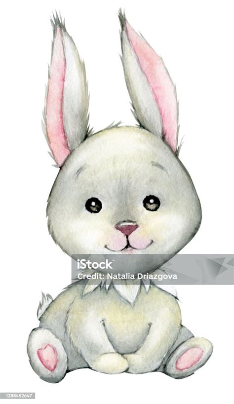 귀여운 흰색 토끼 토끼 고립 된 배경에 만화 스타일 어린이 디자인 포스터 프린트를 위한 수채화 손 그린 일러스트레이션 0명에 대한 스톡 벡터 아트 및 기타 이미지 Istock