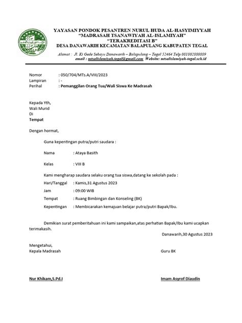 Surat Pemberitahuan Pengasuh Sinar Balong Pdf