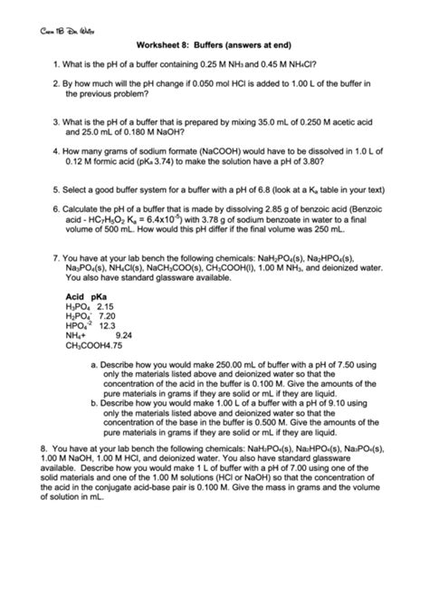 Top 8 Buffer Solutions Worksheet Templates Free To Download In PDF Format