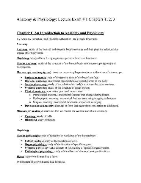 A P I Lecture Exam Study Guide Anatomy Physiology Lecture Exam Chapters