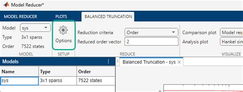 Specify Options For Balanced Truncation In Model Reducer Matlab