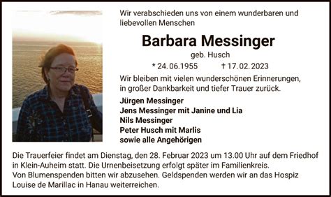 Traueranzeigen Von Barbara Messinger Trauerop Onlinede