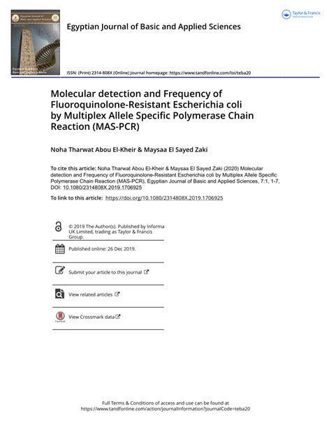 Pdf Molecular Detection And Frequency Of Fluoroquinolone Resistant Escherichia Coli By