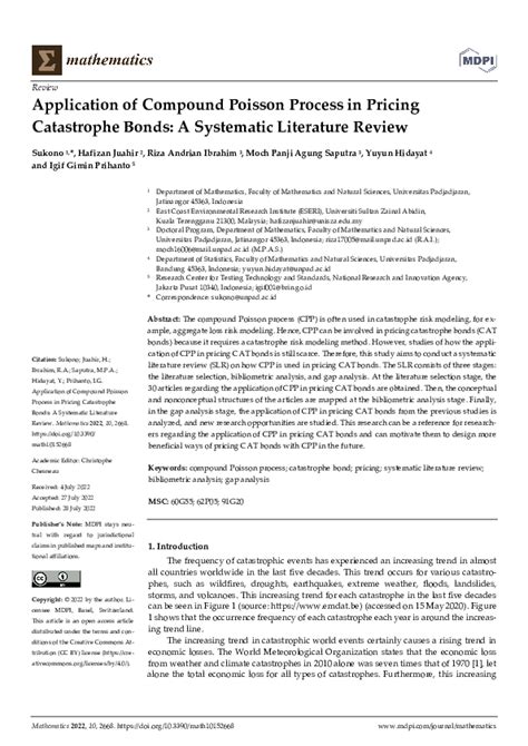 Pdf Application Of Compound Poisson Process In Pricing Catastrophe Bonds A Systematic