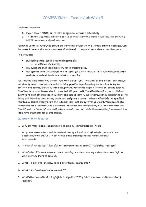 week 9 tute week 9 tute questions 1 comp3310 etc tutorial lab