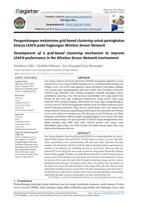 Pdf Pengembangan Mekanisme Grid Based Clustering Untuk Peningkatan Kinerja Leach Pada