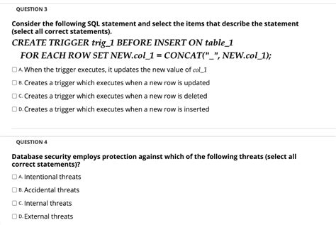 solved question 3 consider the following sql statement and