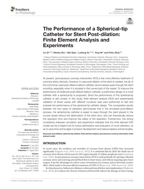 Pdf The Performance Of A Spherical Tip Catheter For Stent Post Dilation Finite Element