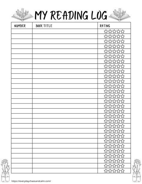 Reading Log Free Printable