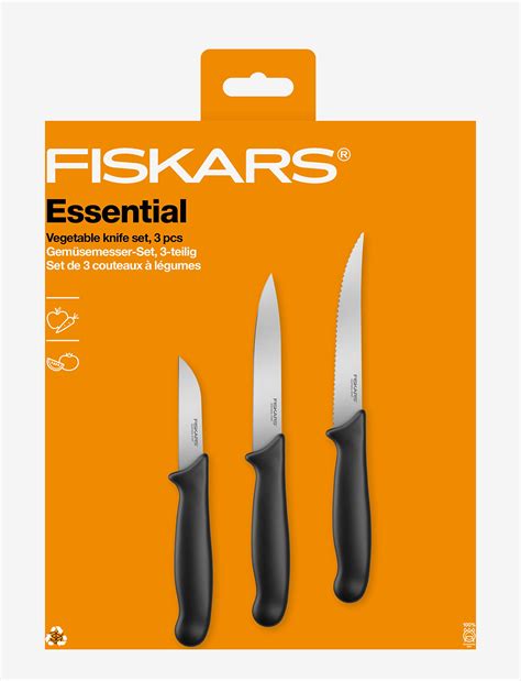 Fiskars Essential Vegetable Knife Set 3pcs Grønnsakskniver