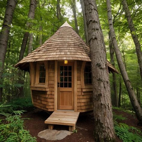 A Cedar Shingles Covered Treehouse In The Woods In New England That Has