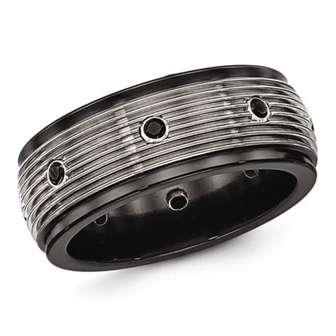 Edward Mirell 9mm Black Gray Titanium Black Spinel Ring With Grooves Emr292