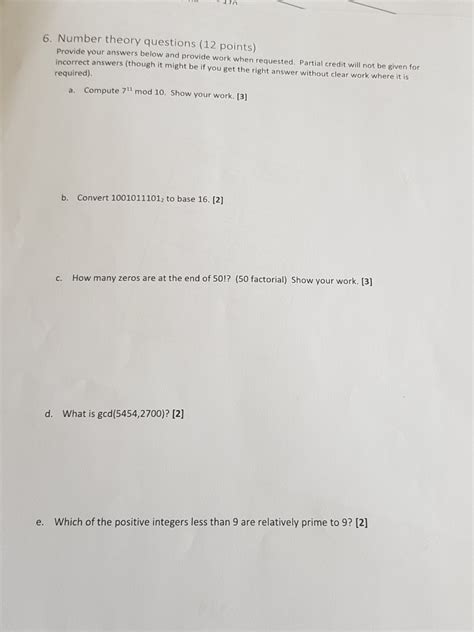Solved Number Theory Questions Points Provide Your Chegg Com