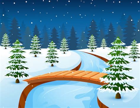 Paisaje De Invierno De Dibujos Animados Vector Premium