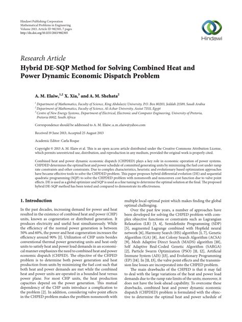 Pdf Hybrid De Sqp Method For Solving Combined Heat And Power Dynamic