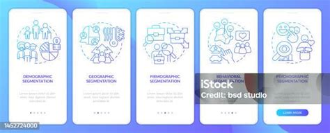 Type Of Market Segmentation Blue Gradient Onboarding Mobile App Screen Stock Illustration
