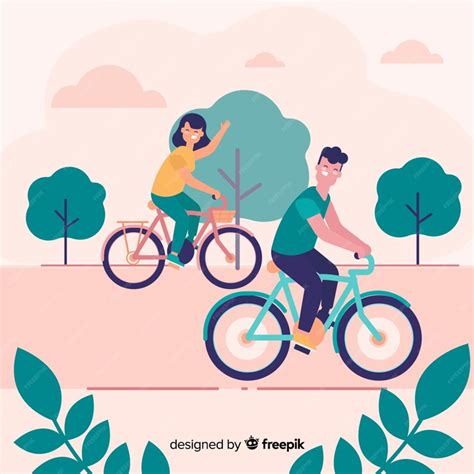 공원에서 자전거를 타는 사람들 무료 벡터