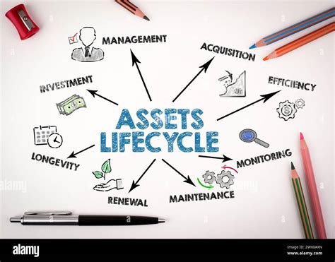 Assets Lifecycle Concept Chart With Keywords And Icons On White