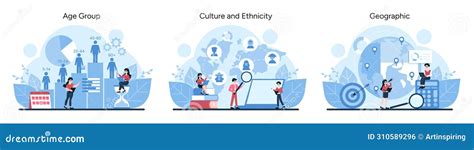 Explores Targeting Based On Age Culture And Location Stock Vector