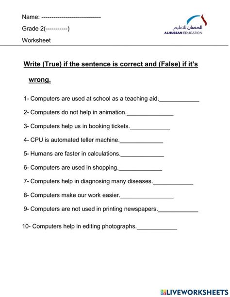 Classification Of Computers Worksheet
