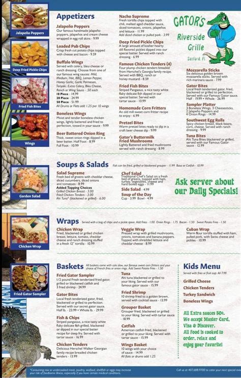 Menu At Gators Riverside Grille Restaurant Sanford