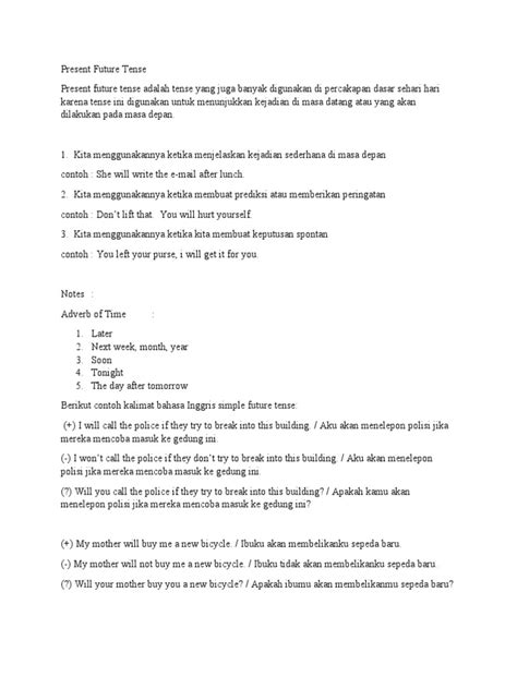 Present Future Tense Pdf Seni And Disiplin Bahasa