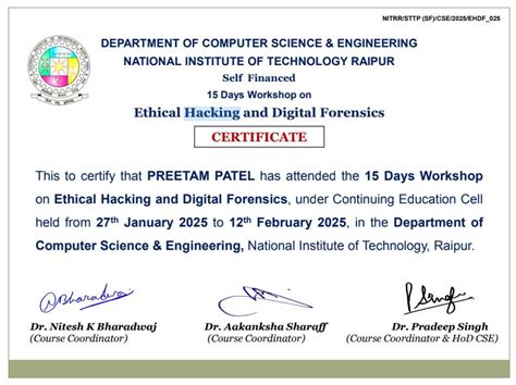 I Have Successfully Completed A 15 Day Ethical Hacking And Digital Pritam Patel Cs
